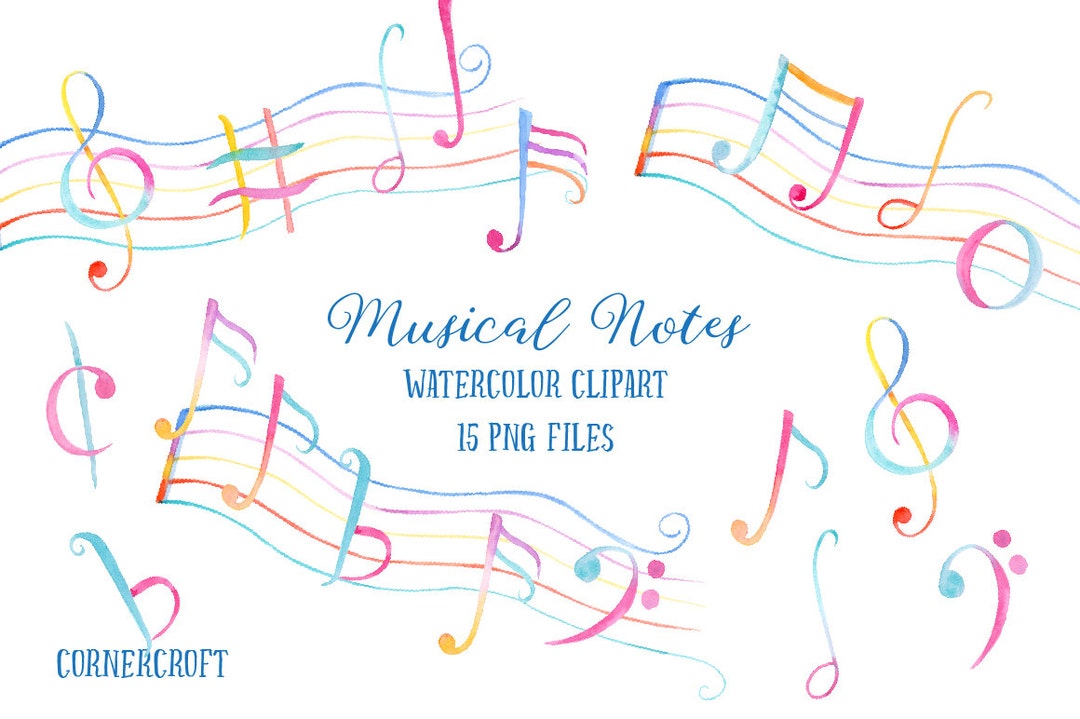 Watercolor Clip Art Musical Notes, Musical Symbols, Colorful Musical ...