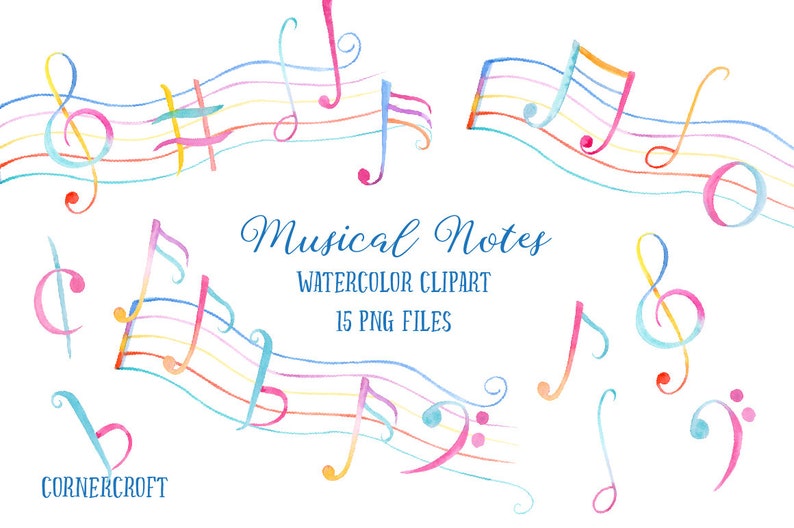 Watercolor Clip Art Musical Notes Musical Symbols Colorful - Etsy UK
