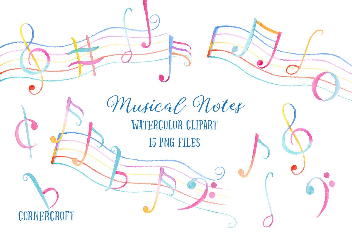 Watercolor Clip Art Musical Notes musical symbols colorful | Etsy