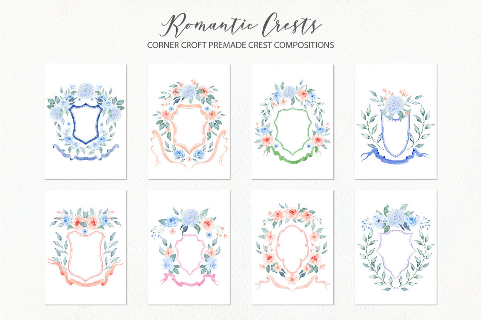 Watercolor Pre Made Floral Crests for Instant Download - Etsy