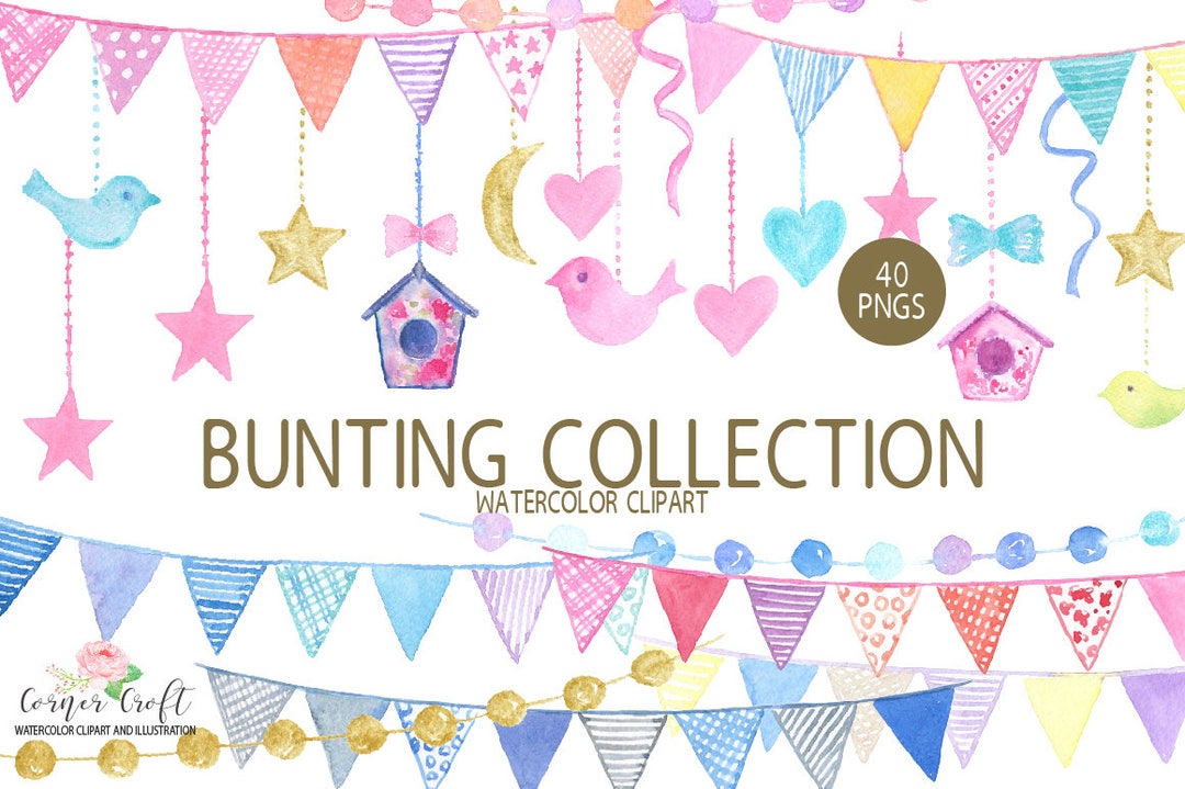Bunting Clip Art, Watercolor Bunting, Pastel Color Bunting, Bird Box ...