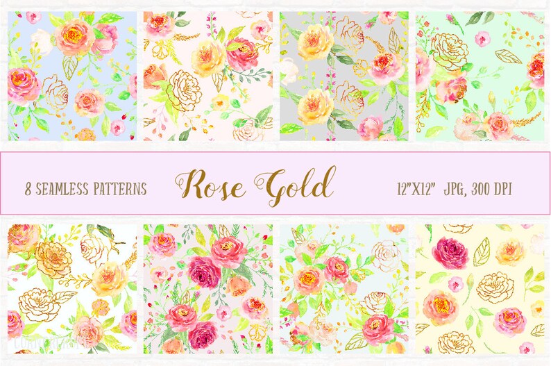 Watercolor Digital Paper Rose Gold watercolor background | Etsy