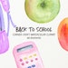 Back to School Clipart, Watercolor Stationery, School Bus, Pen, Pencil ...