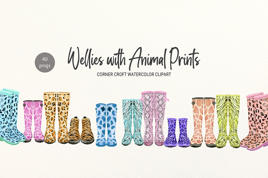 Watercolour Welly Boots With Animal Prints Rubber Boots Instant ...