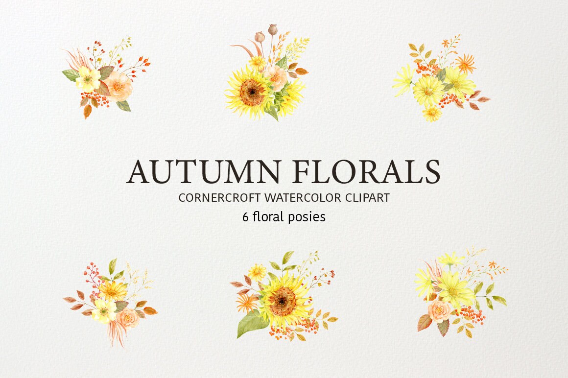 Watercolor Clipart Autumn Florals Fall Flowers Sunflower | Etsy