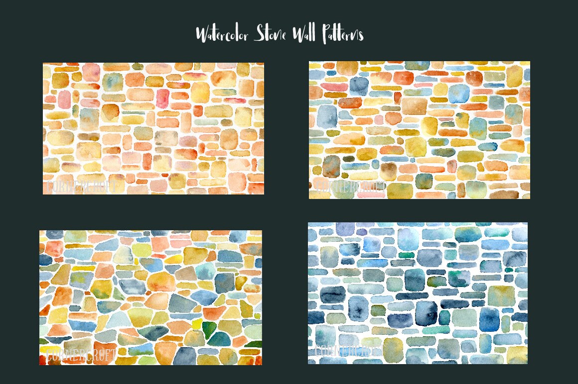 Watercolor Stone Wall Patterns Instant Download Hand Painted - Etsy