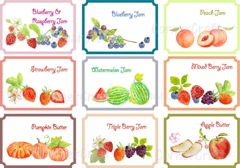 Hand Painted Watercolor Fruit Jam Label and Butter Labels - Etsy