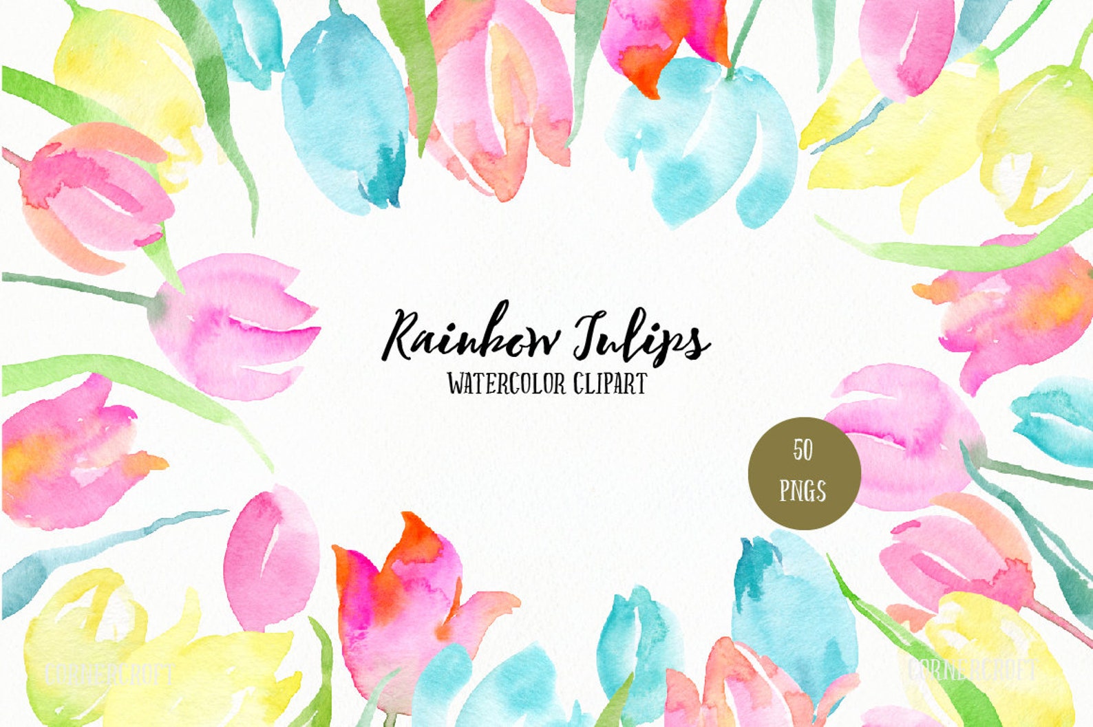 Tulip Clip Art Rainbow Tulips Watercolor Pastel Color Tulips | Etsy