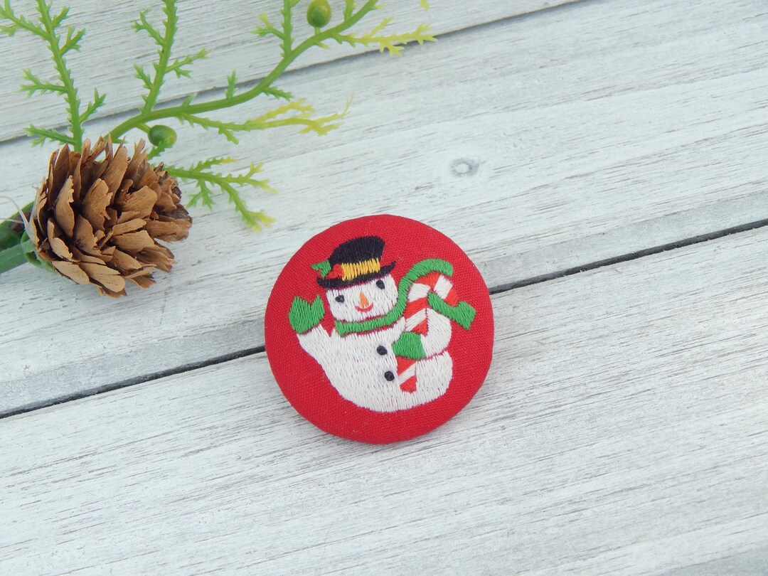 Vintage Hallmark 1985 happy Snowman Stitchery Pin, Embroidered Fabric ...