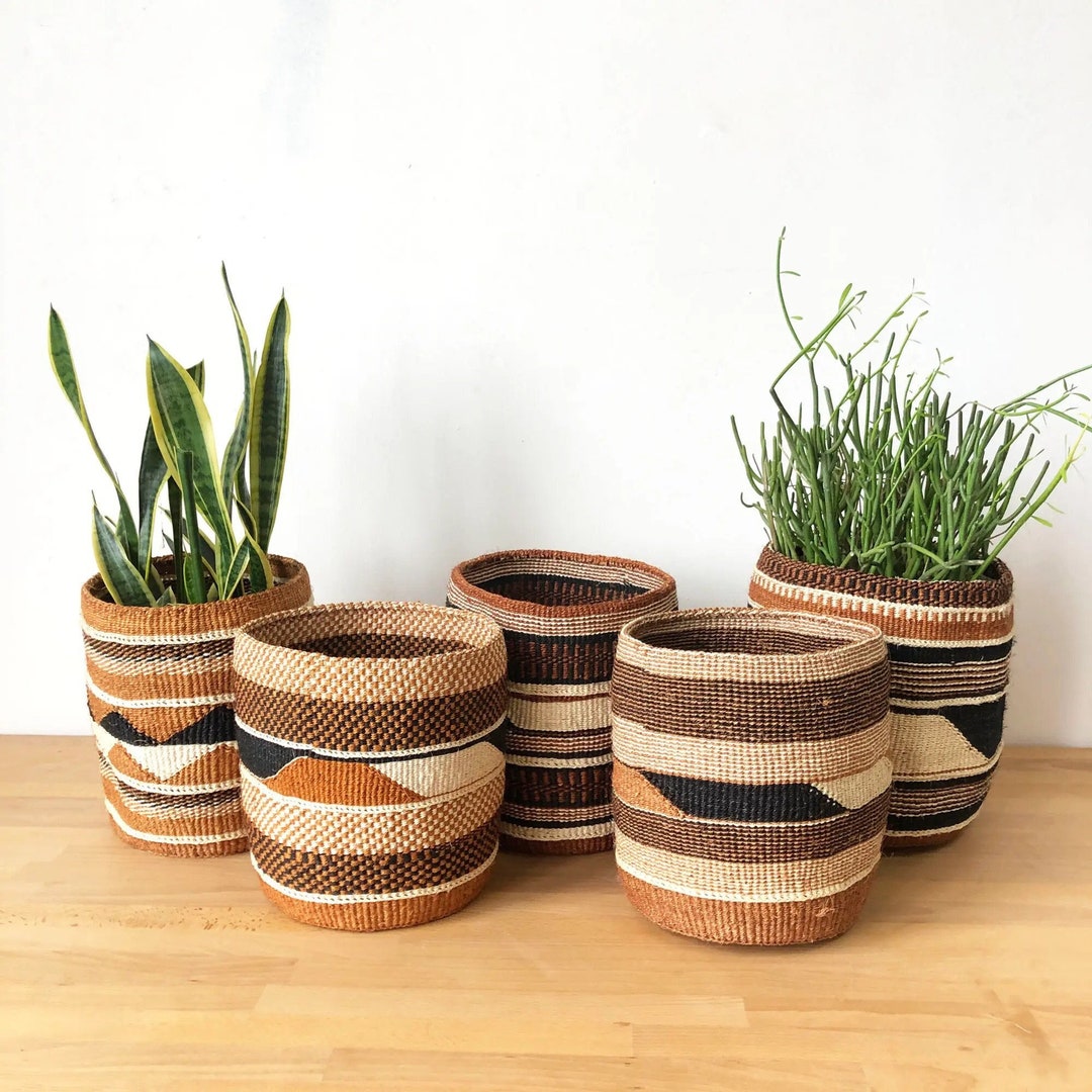 Assorted Handwoven African Basket // Fine Weave Storage Plant Basket ...