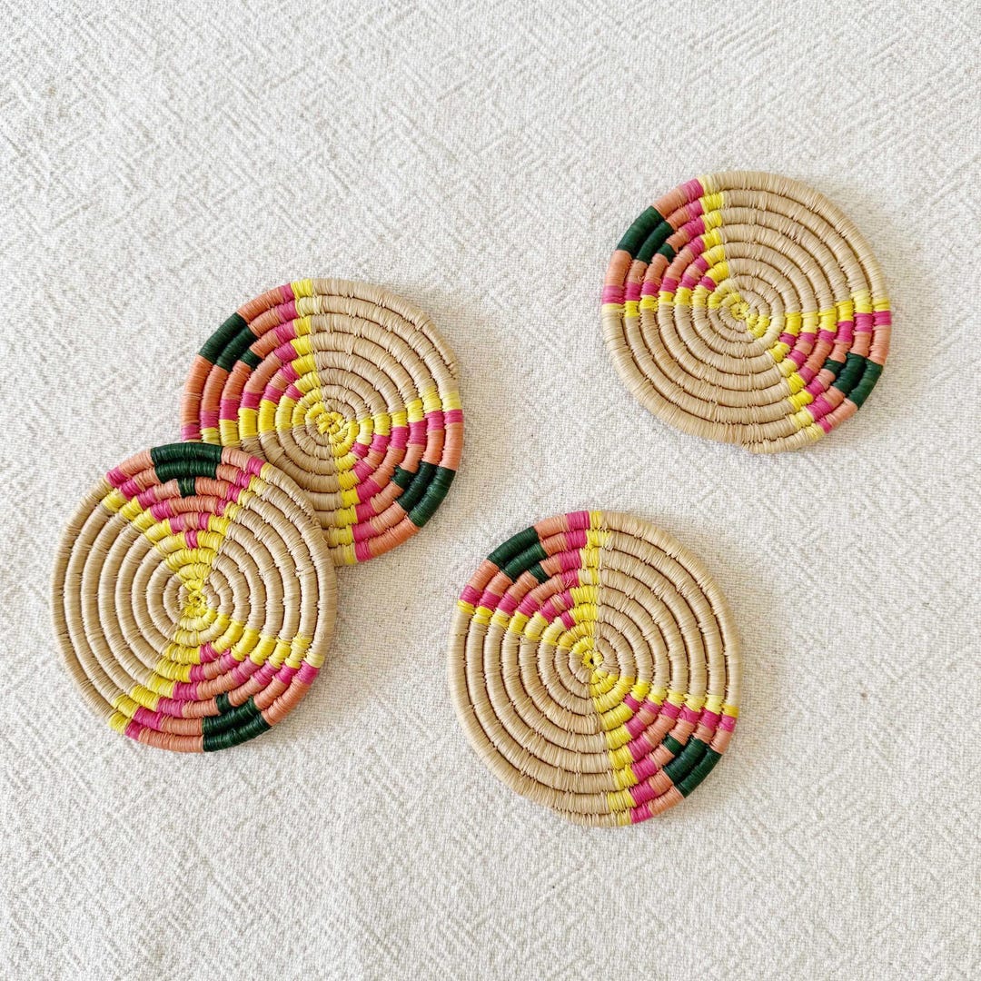 African Coasters Set- Kazinga // Woven in Rwanda // Sisal & Sweetgrass ...