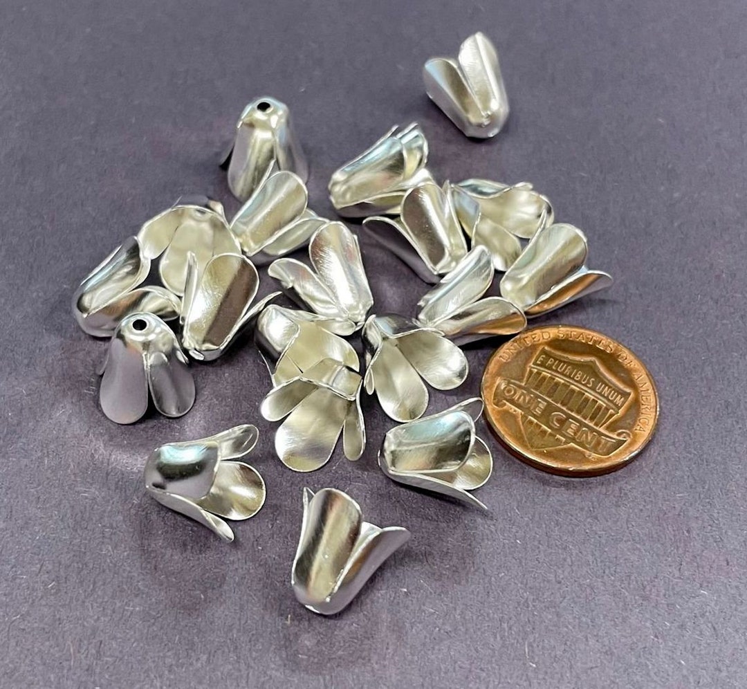 20pcs of Bright Silver Flower Bead Caps End Caps Tulip Bead Cap(no ...