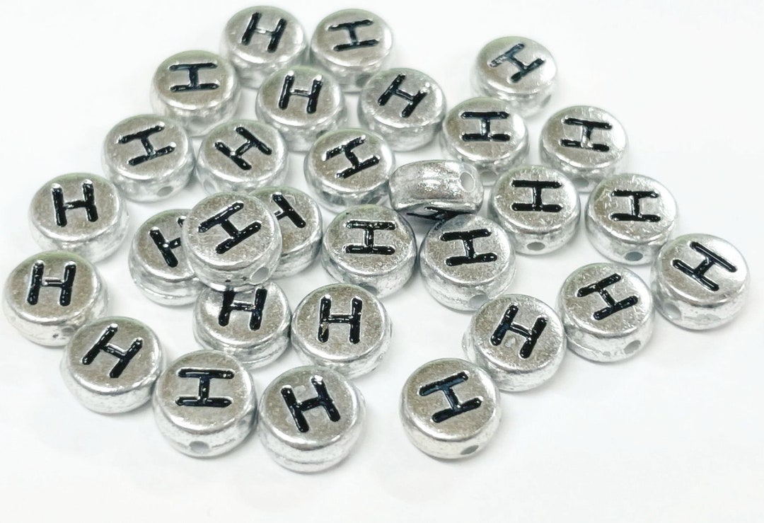 30 Silver Tone Letter H Beads: 7mm Acrylic Alphabet Spacer Beads (no ...
