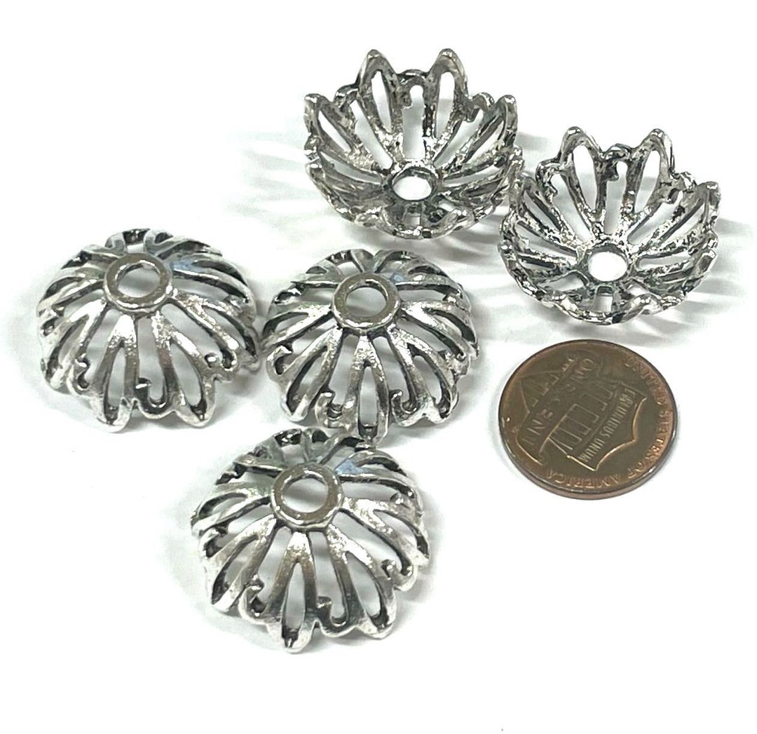 5pcs Antique Silver Plated Cone Bead Caps: Large Tassel Caps (23x12mm ...