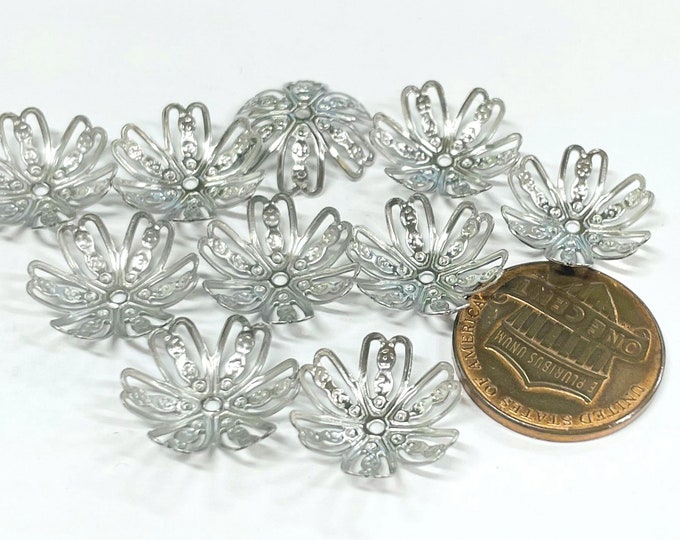 Antiqued Silver Floral Filigree Bead Caps 12mm Ornate Victorian Bead ...