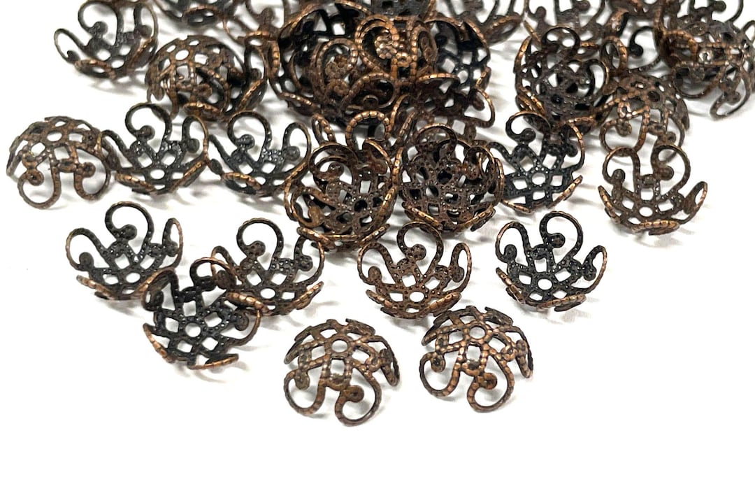 50pcs of Large Antique Copper Plated Filigree Bead Caps 10mm(no ...