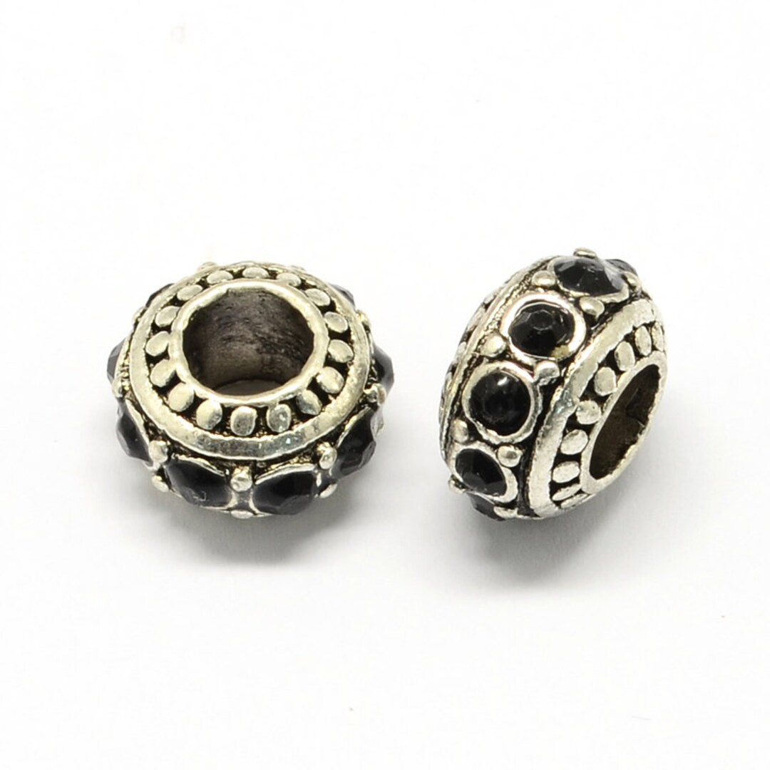 5pcs Antique Silver Large Hole European Rondelle Spacer Beads With ...
