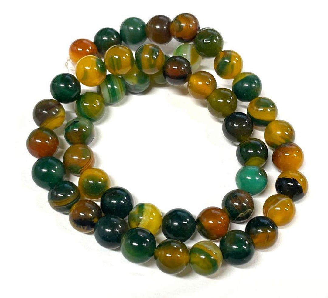 Striped Agate Beads: 8mm Round Yellow Green Gemstone Strand (no.gs2406 ...