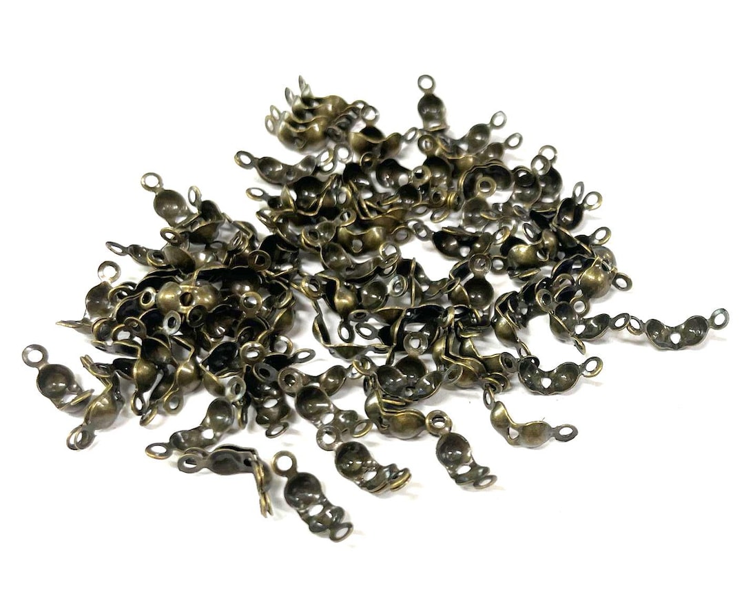 100 Antique Bronze Clamshell Bead Tips: Knot End Covers, 7mm(no.bzcp521 ...