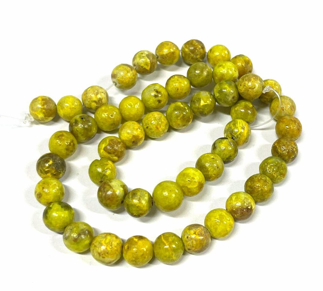 1 Strand of Natural Yellow Green Calcite 8mm Round Natural Stone Beads ...