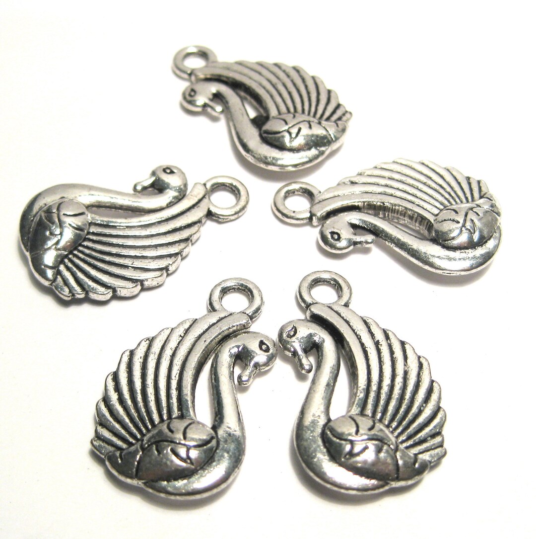 4pcs of Antique Silver Plated Swan Charms Pendants Double Sided(no ...