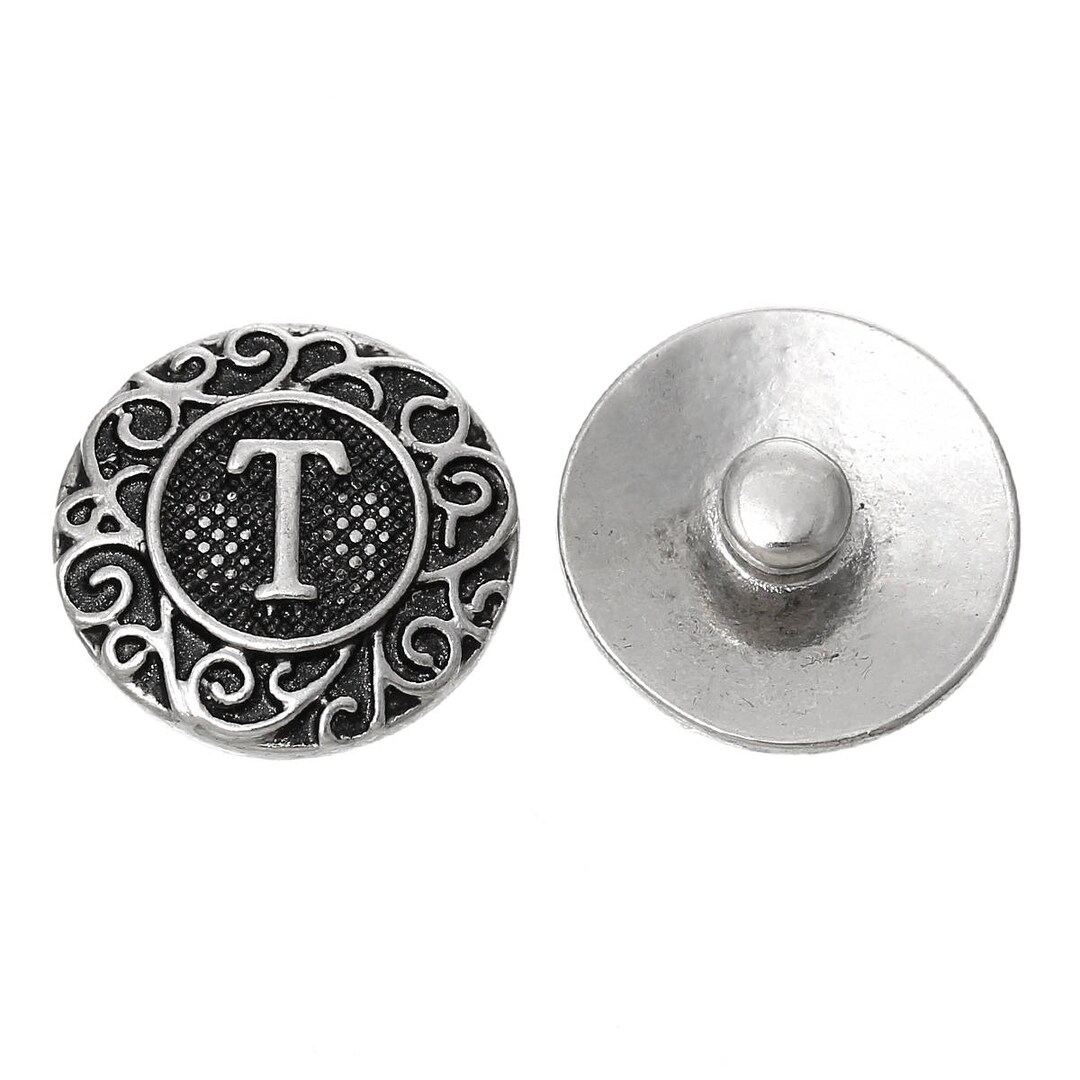 Closeout-3pcs of Antique Silver Alphabet /letter t Snap Button Charms ...