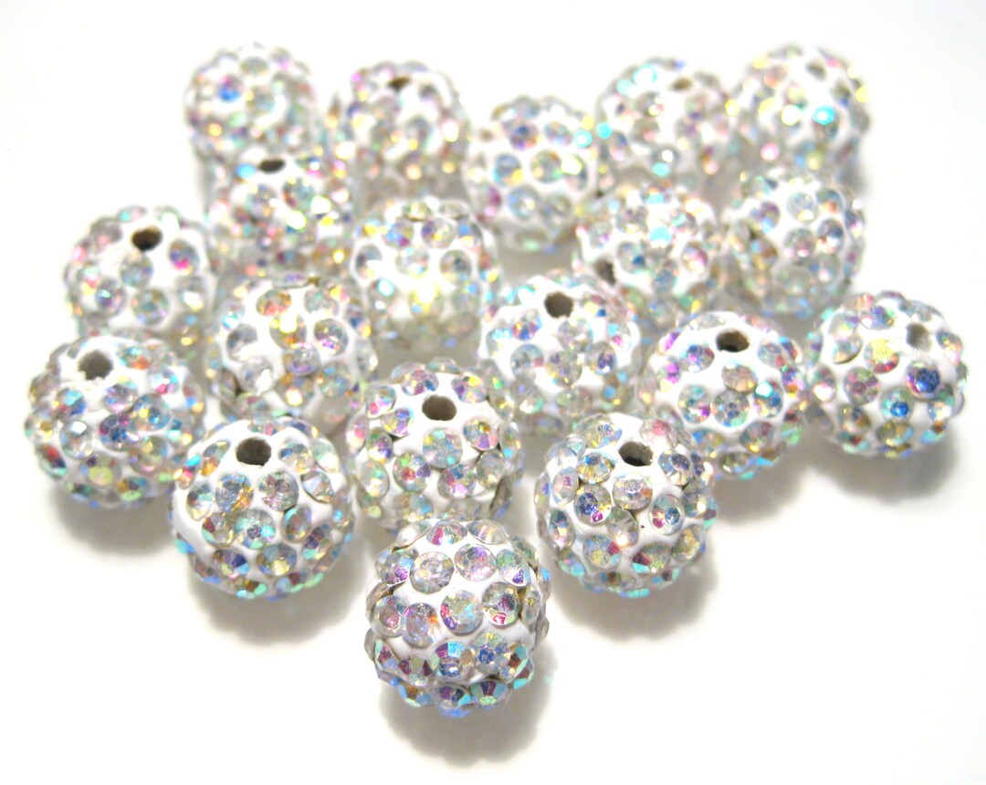 White AB Rhinestone Disco Ball Beads: 10mm Polymer Clay Pave Beads ...