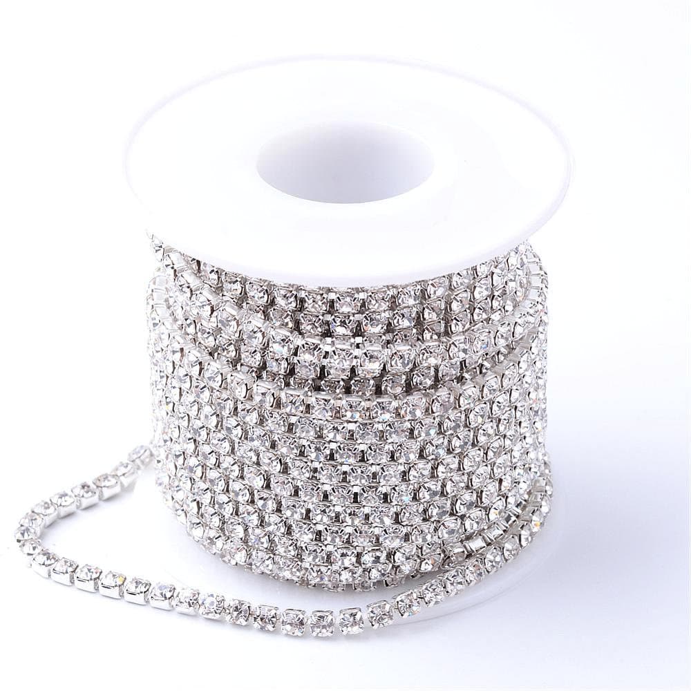 5ft of Clear Crystal Rhinestone Silver Plated Brass Cup Chains (no.1s ...