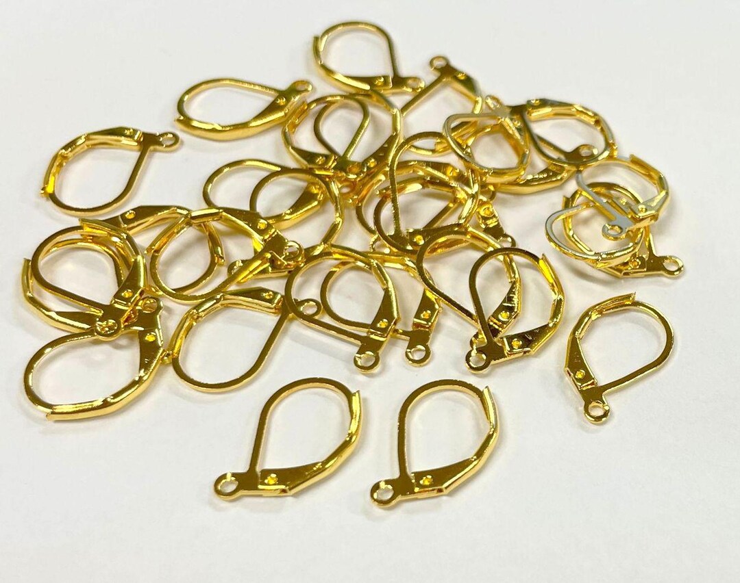 30pcs of Gold Tone Plated Brass Lever Back Hoop Earwires 16mm(no ...