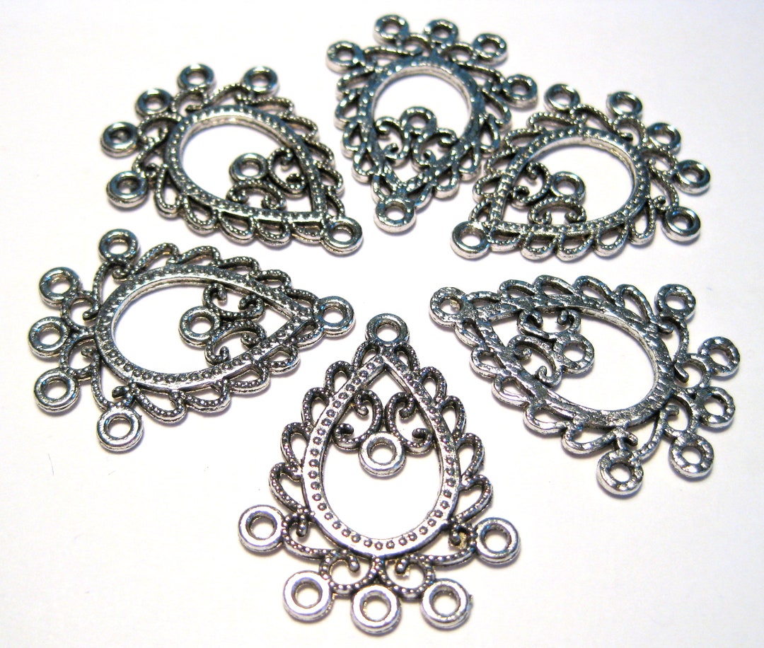 6pcs of Antique Silver Plated Earring Drops Chandelier Connectors Drops ...