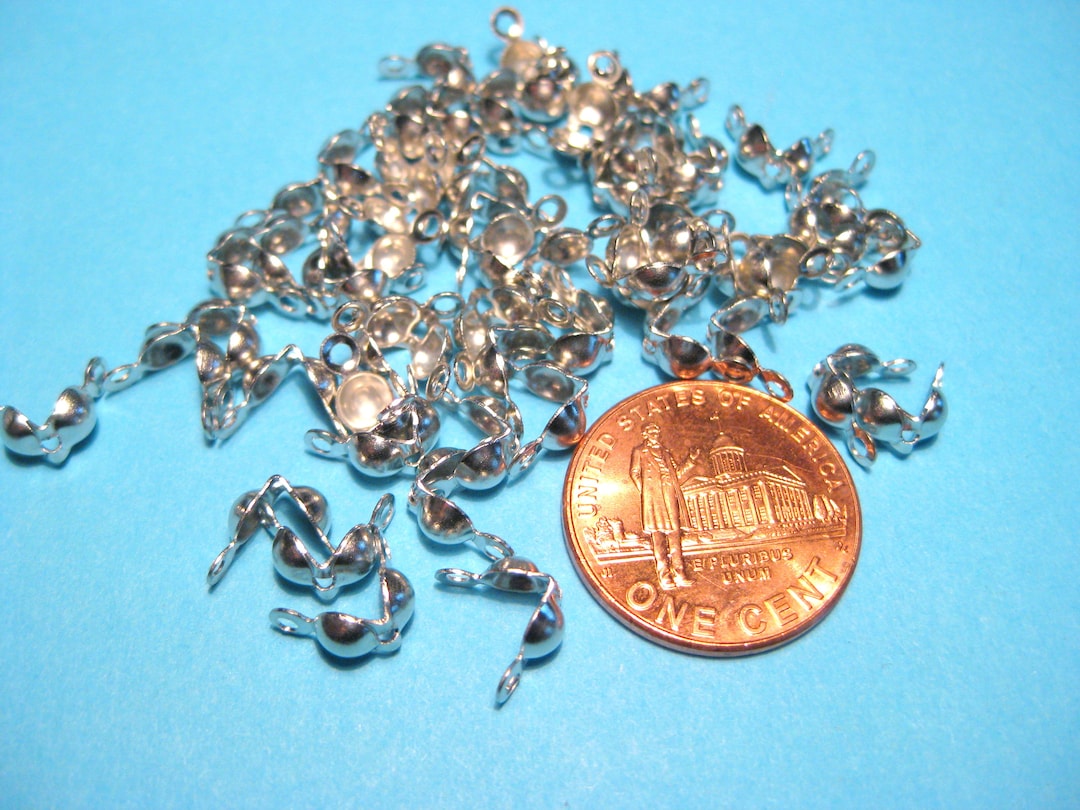100 Silver Tone Clamshell Bead Tips: Knot End Cover, 2 Loops - Etsy