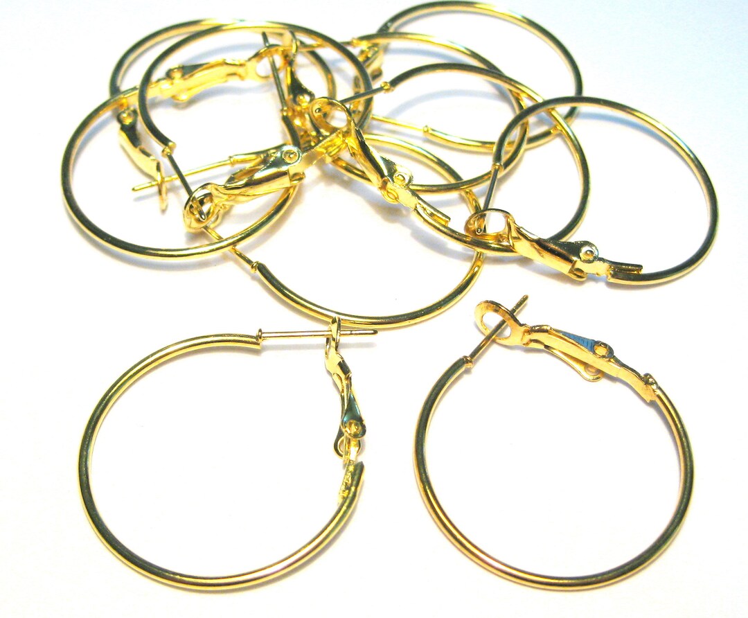 10pcs of Gold Tone Plated Brass Lever Back Hoop Earwires 25mm(no ...