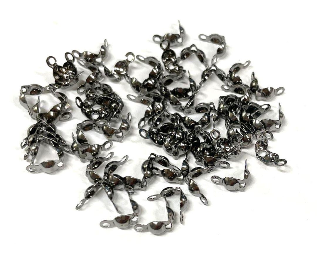 100pcs of Gunmetal Plated Clamshell Bead Tip Knot End Cover 2 Loops End ...