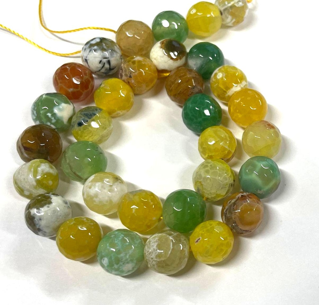 Fire Crackle Agate Beads: 12mm Round Faceted Mixed Color Strand(no.2564 ...