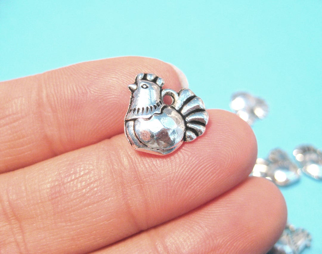 10pcs of Antique Silver Plated Chicken/hen/rooster Charms Pandents(no ...
