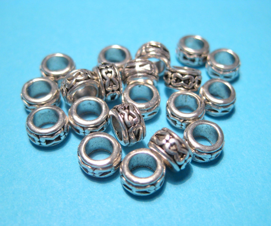 30pcs of Patterned Antique Silver Spacer Beads 6mm Large Hole Spacer ...