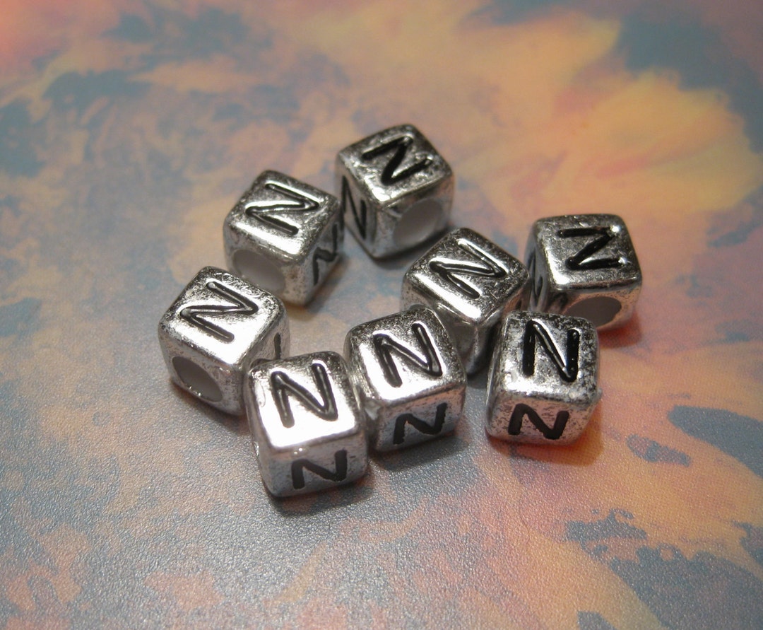 30pcs of Silver Tone Plated Alphabet Letter "n" Acrylic Cube Spacer ...
