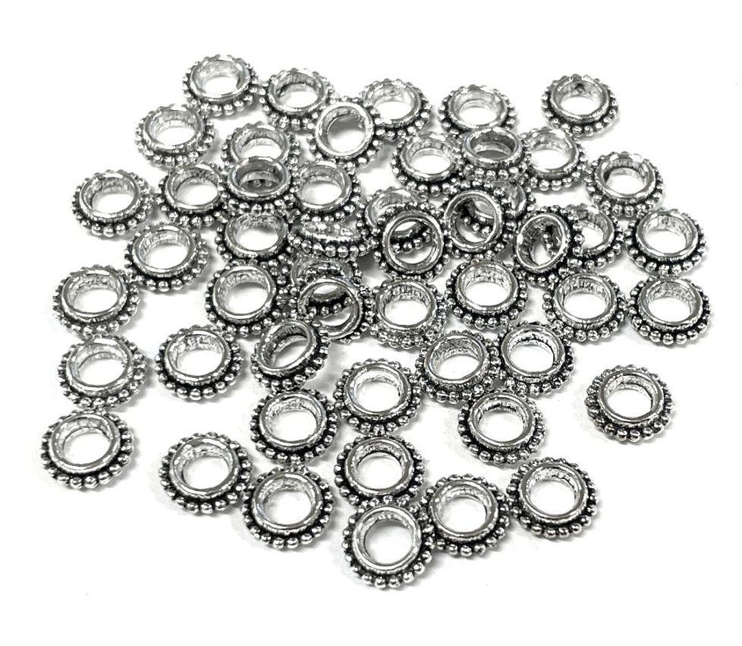 50pcs of Antique Silver Large Hole Spacer Beads 8x2.5mm (no.sspc1323 ...