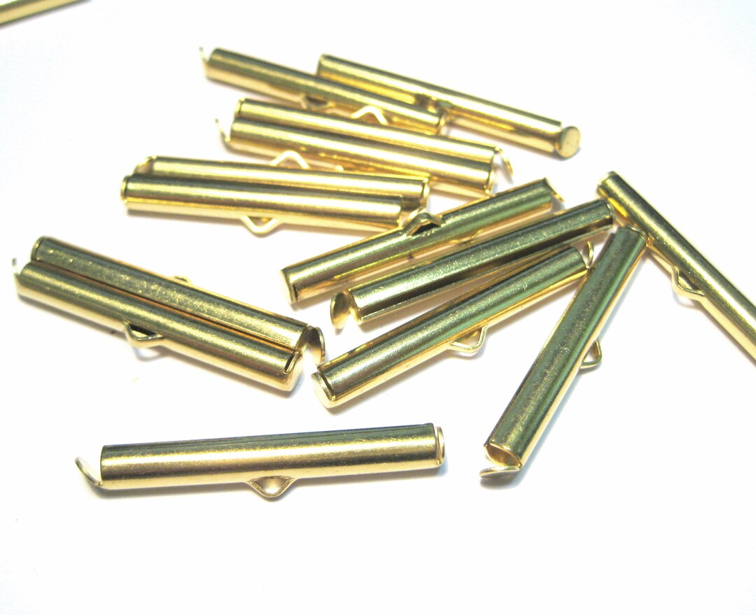 10pcs of Raw Brass Slide on End Clasp Tubes Slider End Caps(no. BSP1590 ...