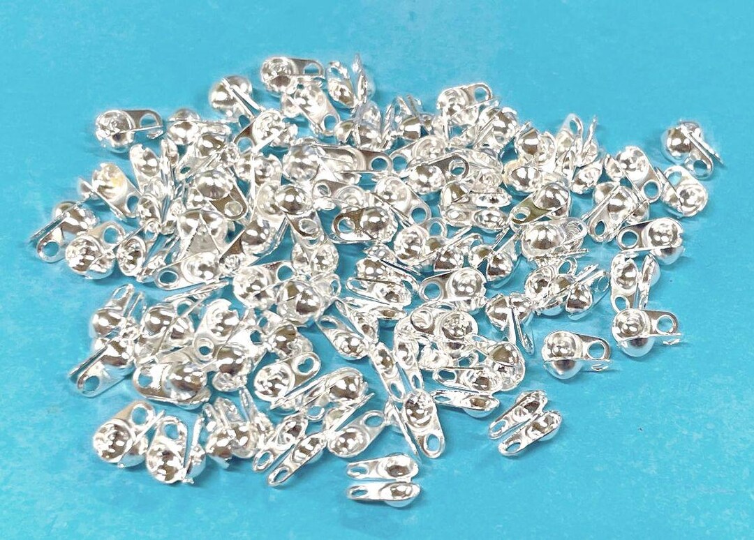 100pcs of Bright Silver Calottes End Crimps Beads Ball Chain Connector ...