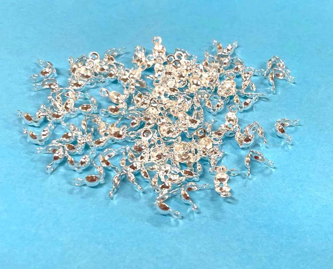 100 Bright Silver Clamshell Bead Tips: Knot End Cover, 6mm(no.crp906 ...