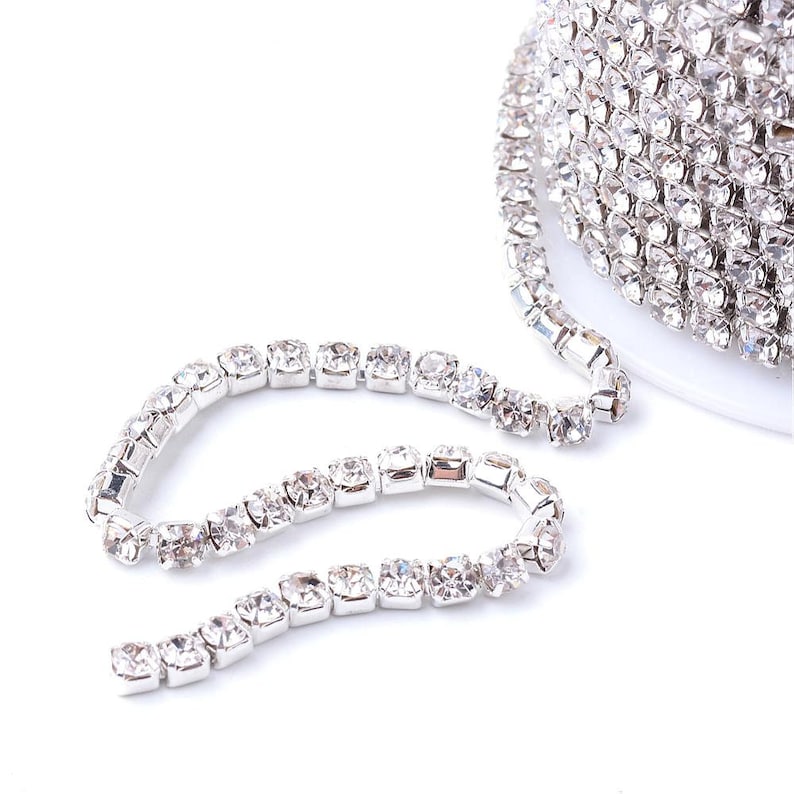 5ft of Clear Crystal Rhinestone Silver Plated Brass Cup Chains - Etsy