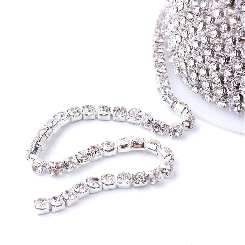 5ft of Clear Crystal Rhinestone Silver Plated Brass Cup Chains (no.1s ...
