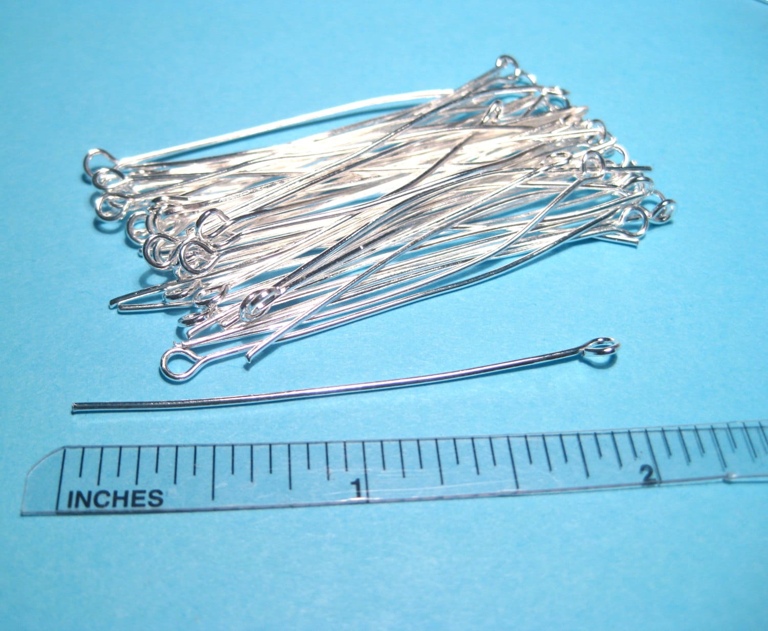 100pcs of Bright Silver Plated Eye Pins 50mm 2 Inch 21ga ( No. 5806 ...