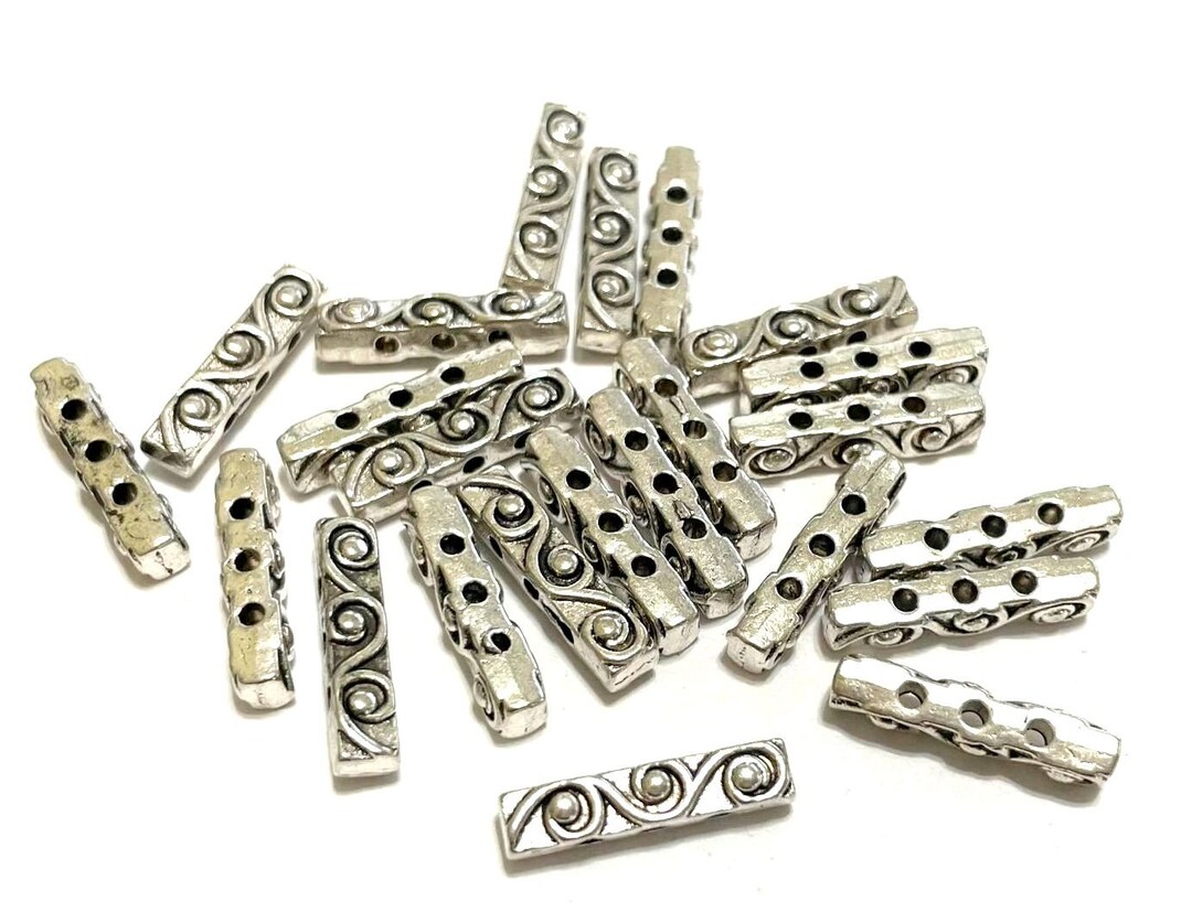 10pcs of Antique Silver Metal Spacer Bar Links Connectors 3 Holes(no ...