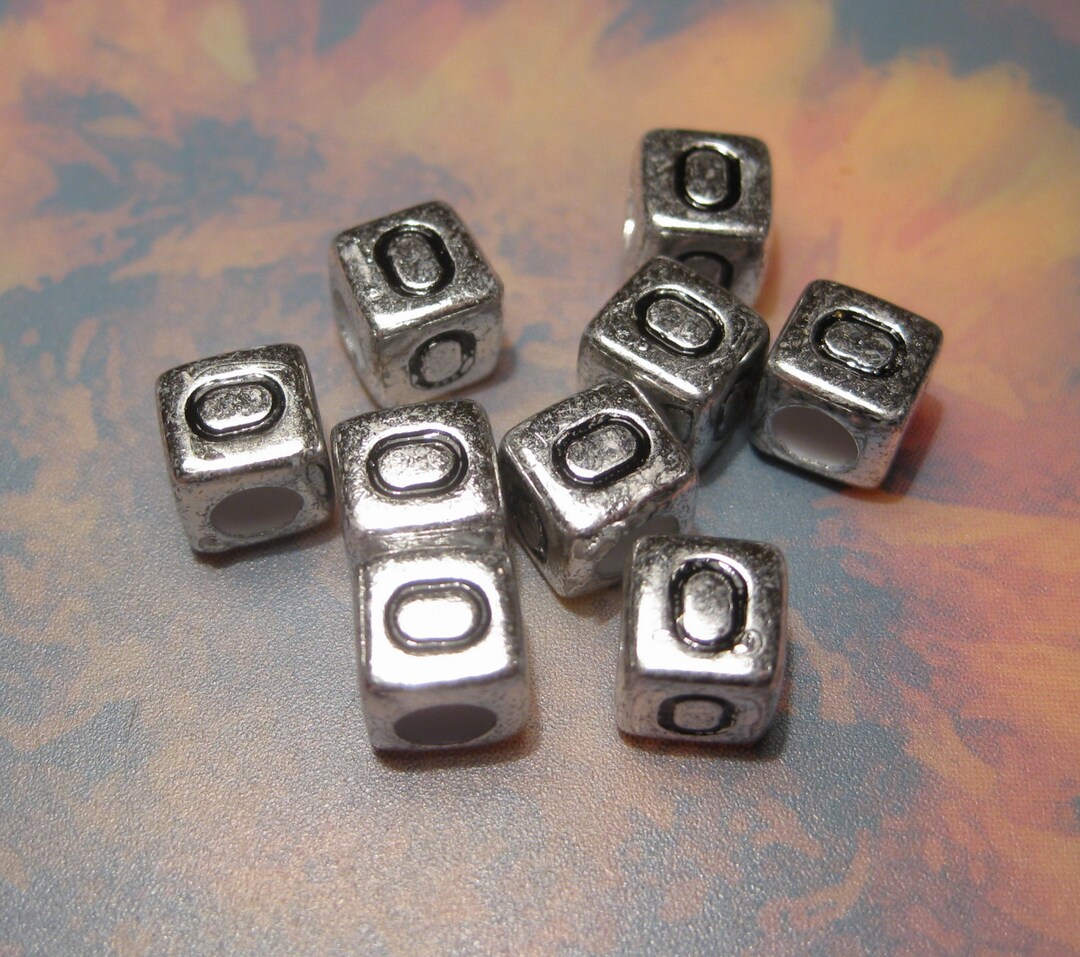 30pcs Silver Tone Plated Alphabet Letter o Acrylic Cube Spacer Beads ...