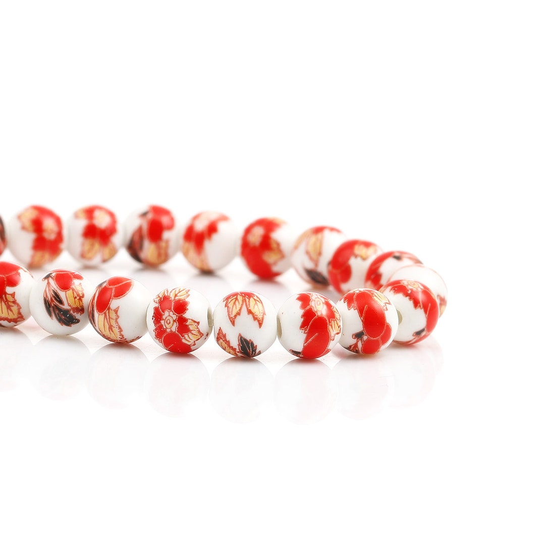 1 Strand (40pcs) of Red Flower Round Ceramic Beads(no.558) - Etsy