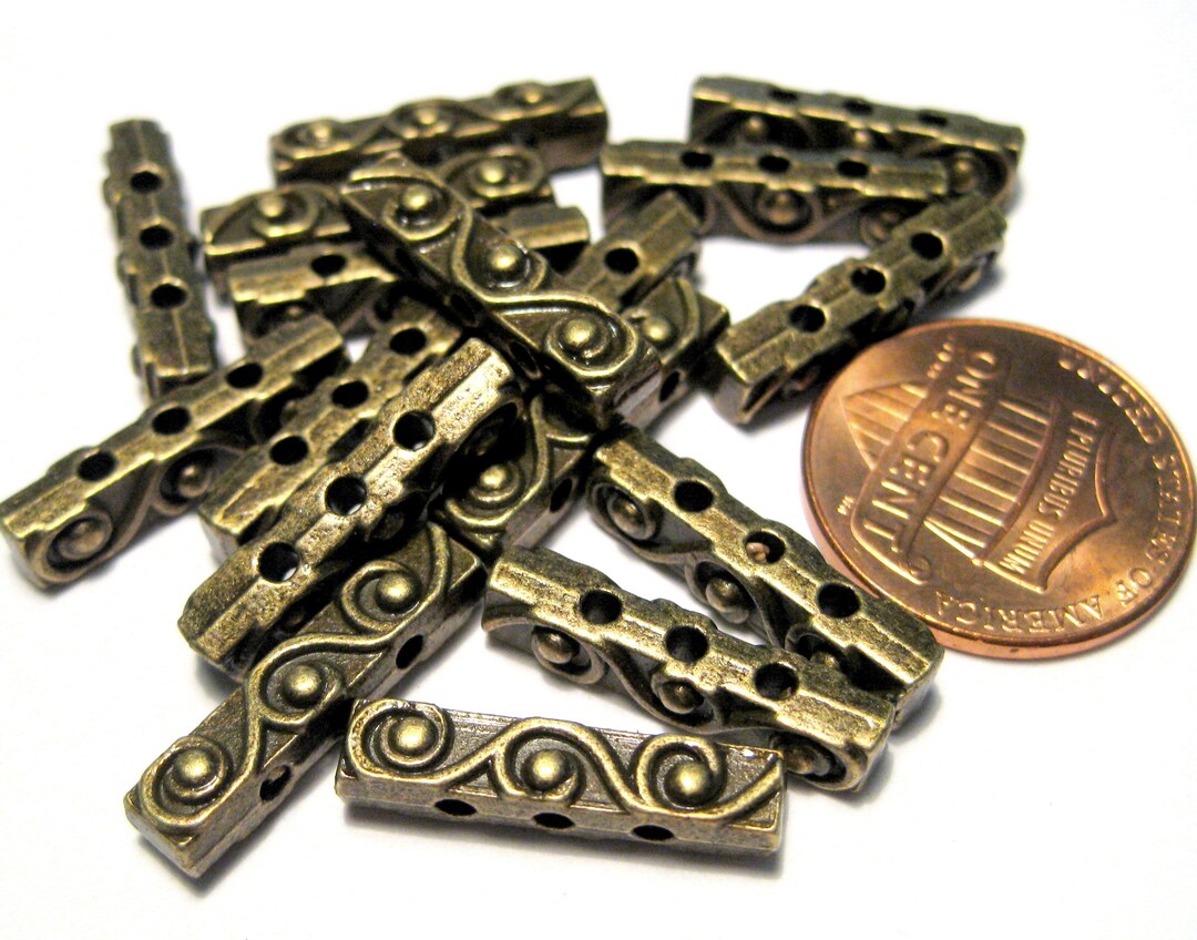 10pcs of Antique Bronze Metal Spacer Bar Links Connectors 3 Holes(no ...