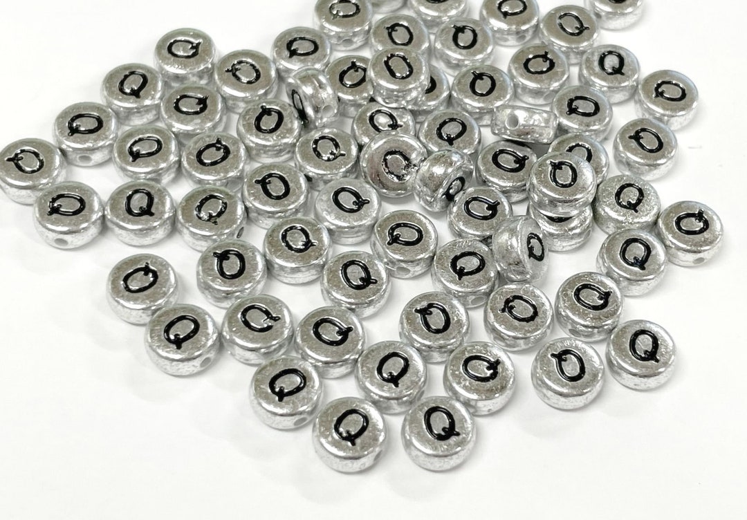 30pcs of Flat Round Alphabet Letter "q" Acrylic Spacer Beads Silver ...