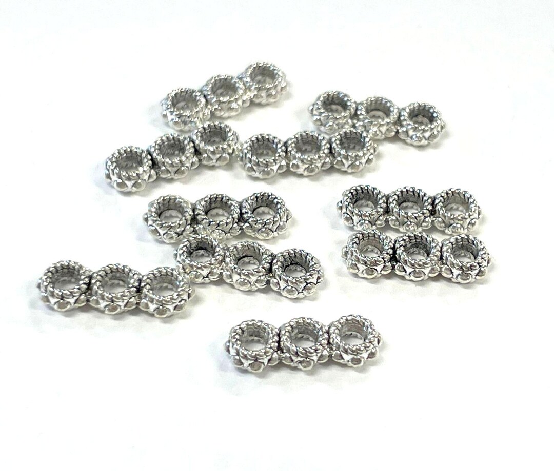 Antique Silver Plated Spacer Bar Links: 13x5mm, 3-hole Beads 10pcs (no ...